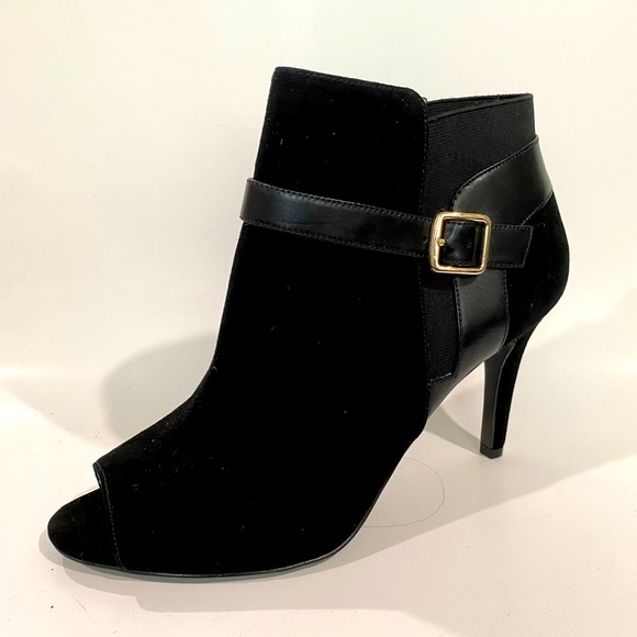 Marc Fisher | Shoes | Marcfisher Designer Black Suede Peep Toe 375in ...